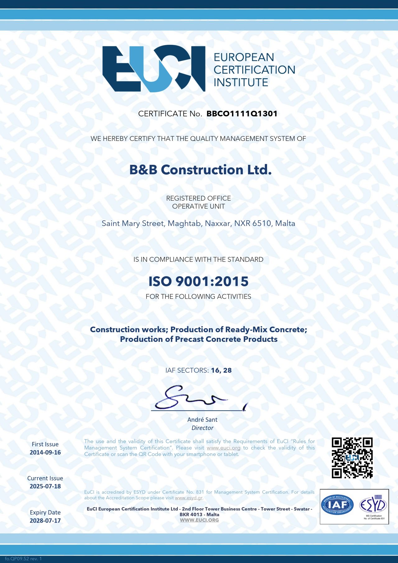 B&B Construction: ISO 9001 Certified Quality Excellence